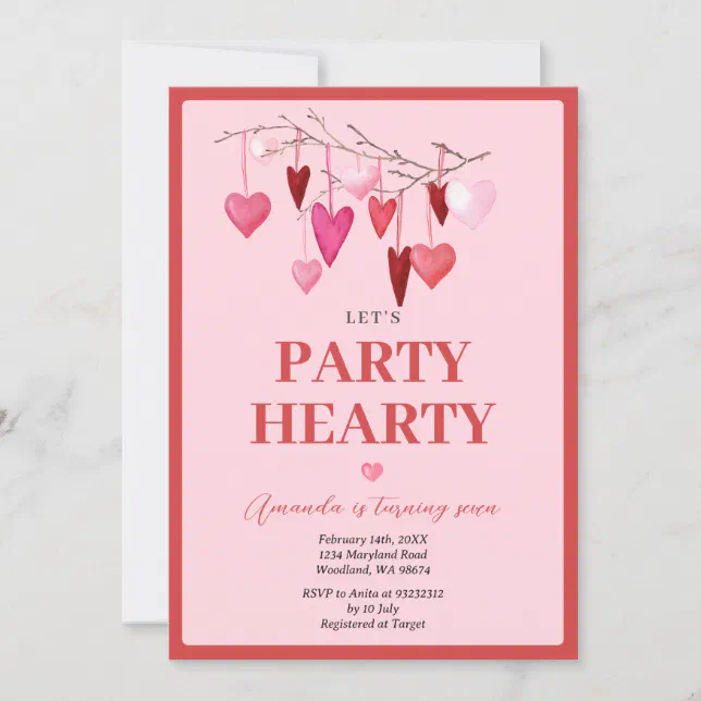 Pink Let's Party Hearty Valentine Balloon Birthday Invitation | Zazzle