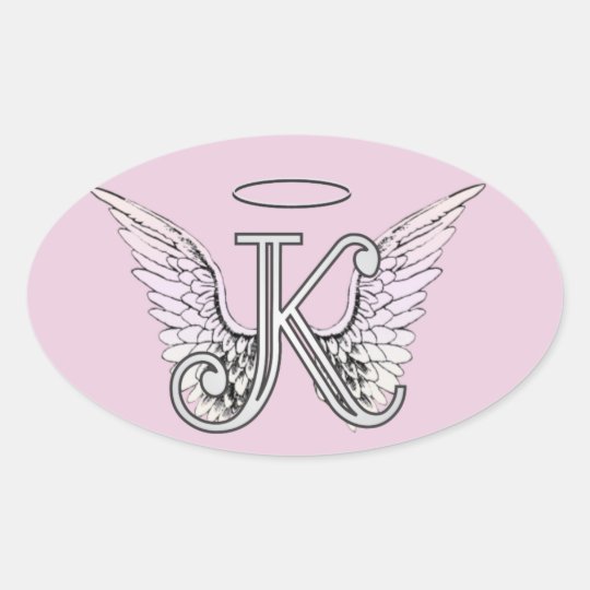 Pink Letter K Angel Wings Monogram Oval Sticker | Zazzle.com