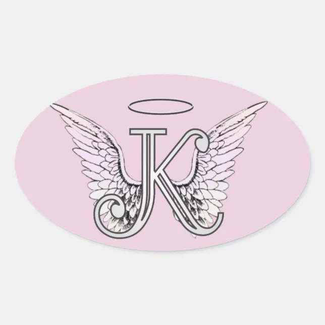 Pink Letter K Angel Wings Monogram Oval Sticker | Zazzle