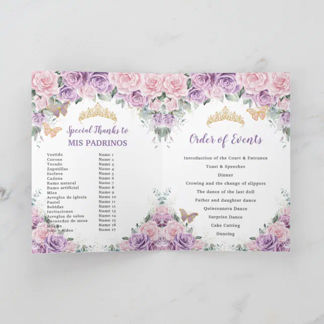 Pink Lilac Floral Quinceañera Order of Events Program | Zazzle