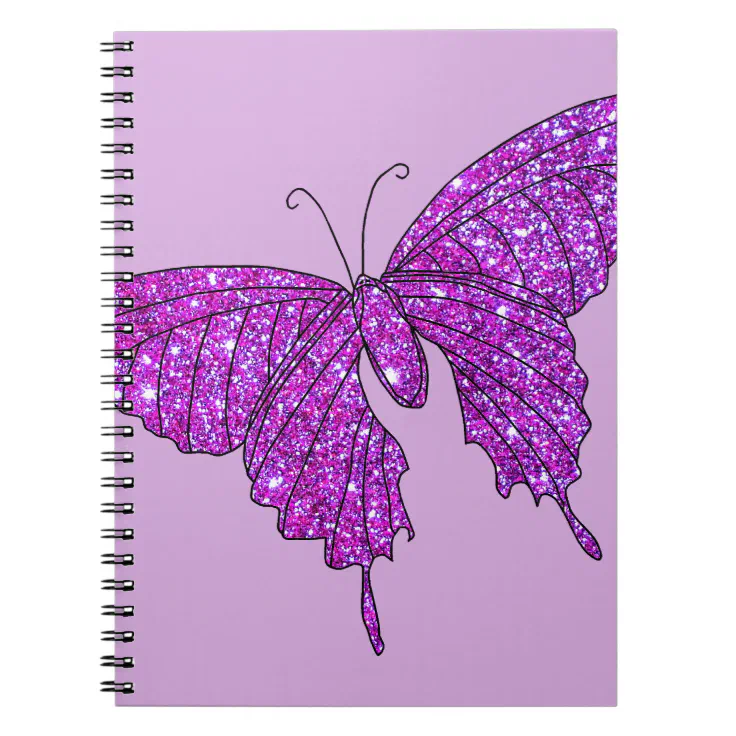 Pink Lilac Sparkle Glitter Butterfly Girly Stuff Notebook | Zazzle