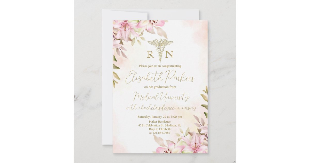 Pink Lilies Nursing Graduation Party Invitation | Zazzle