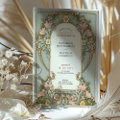 Pink Lilies Spring Art Nouveau Wedding Invitation | Zazzle