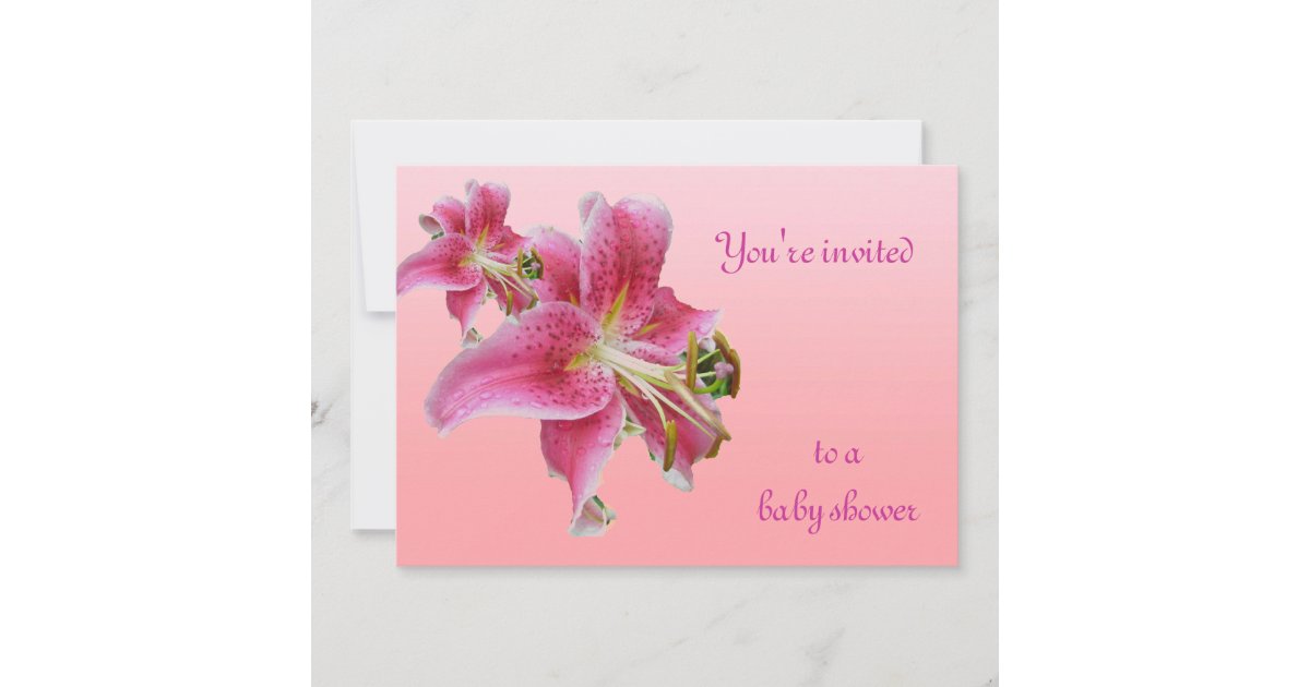 Pink Lily Baby Shower Floral Invitation | Zazzle