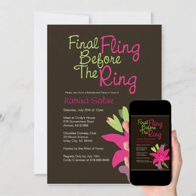 Pink Lily Final Fling Before the Ring Invitation | Zazzle