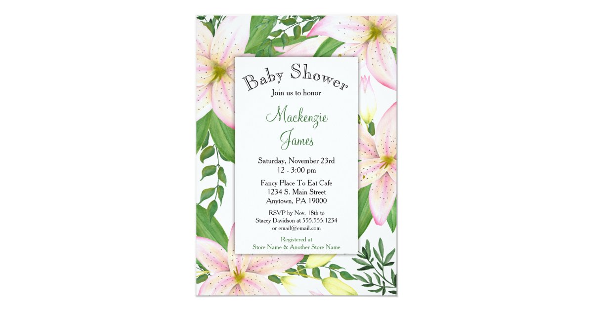 Pink Lily Floral Baby Shower Invitation Girls | Zazzle.com