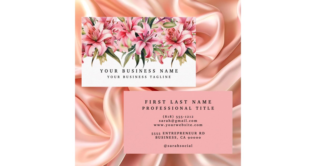 Pink Lily Flowers Business Cards | Zazzle