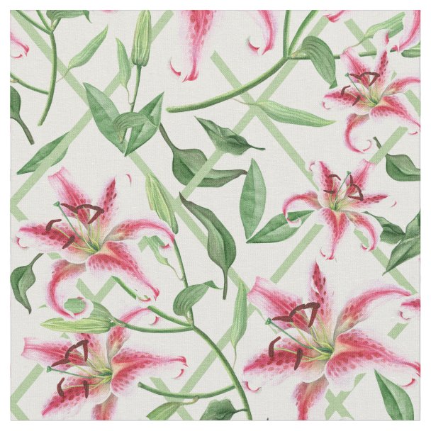 Stylish Lilies-of-the-Valley on Blue Floral Fabric | Zazzle