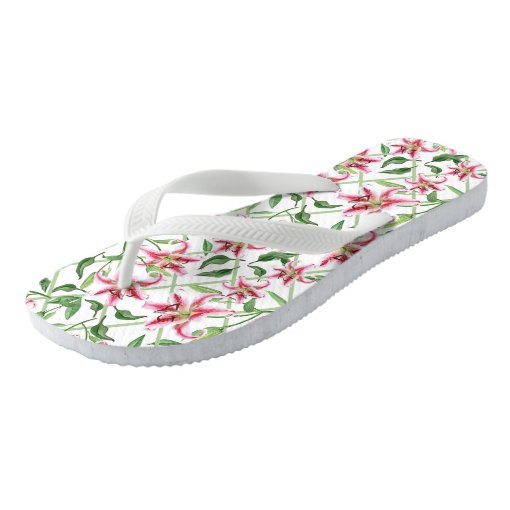 Pink Lily Flowers - Vintage Floral Lilies Flip Flops | Zazzle