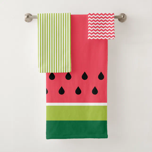 Pink Lime Green Watermelon Summer Fruit Pattern Bath Towel Set | Zazzle