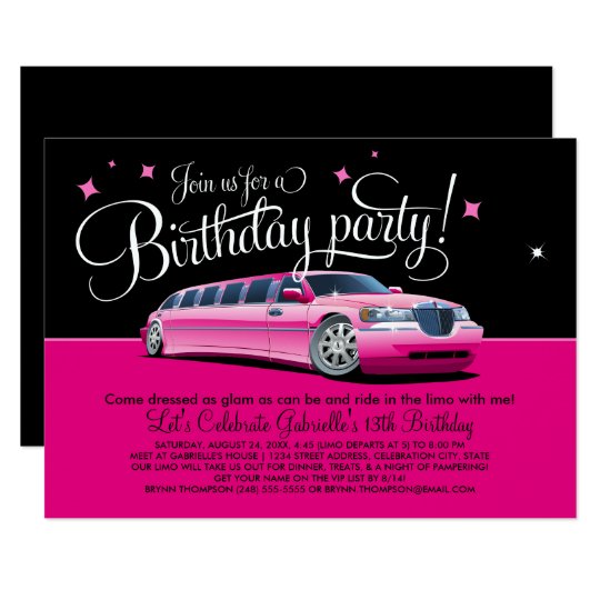 Pink Limousine Night Out Birthday Party Invitation | Zazzle.com