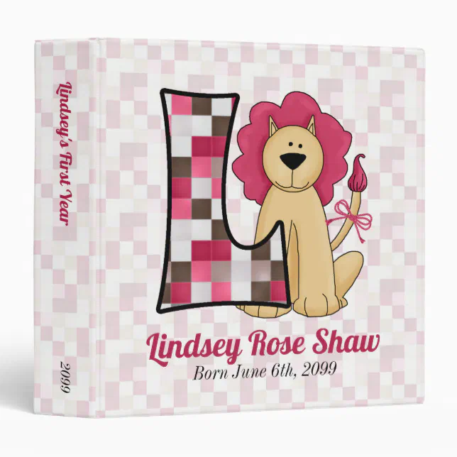 Pink Lion Monogram Letter L Baby Scrapbook Binder | Zazzle