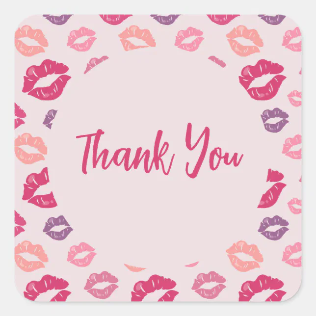Pink Lips Glam Party Thank You Favor Sticker | Zazzle