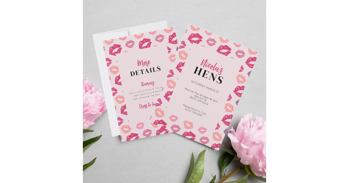 Pink Lips Kiss the Miss Glam Hens Party Invitation | Zazzle