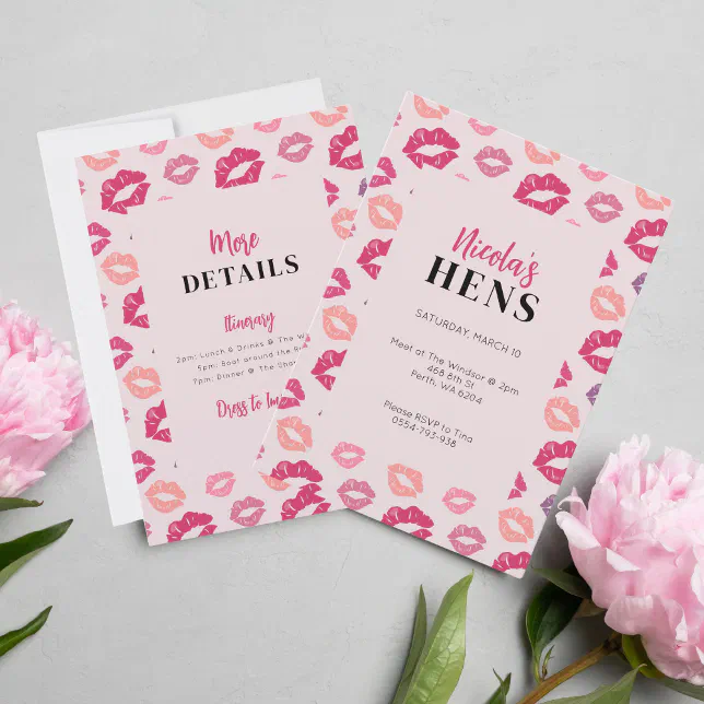 Pink Lips Kiss the Miss Glam Hens Party Invitation | Zazzle