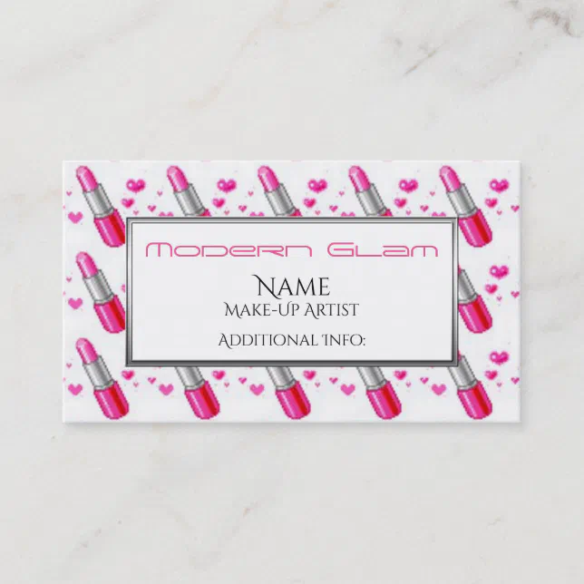 Pink Lipstick & Hearts Cosmetics Business Card | Zazzle