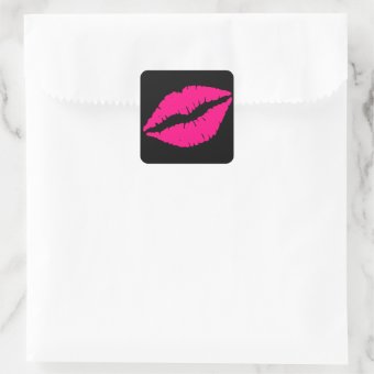Pink lipstick kiss pop art square sticker | Zazzle