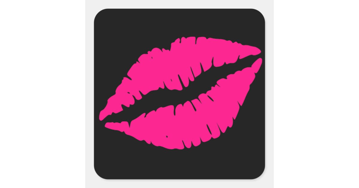 Pink lipstick kiss pop art square sticker | Zazzle