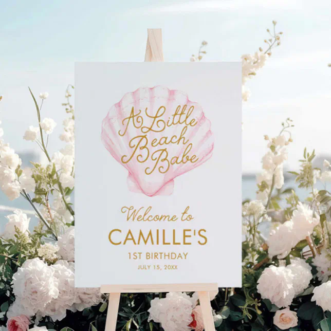 Pink Little Beach Babe Birthday Party Welcome Sign | Zazzle