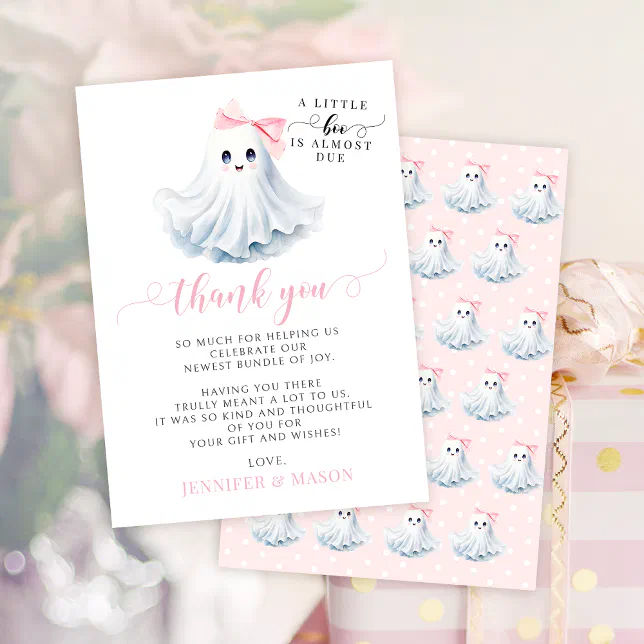 Pink Little Boo Baby Girl Shower Thank You Cards | Zazzle