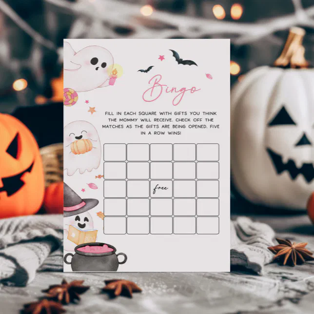 Pink Little Boo Halloween Baby Shower Bingo Game | Zazzle