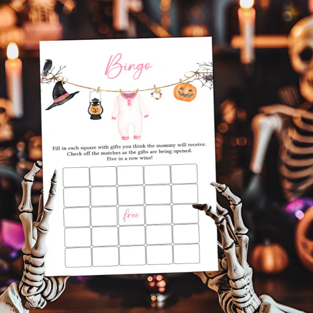 Pink Little Boo Halloween Baby Shower Bingo Game | Zazzle