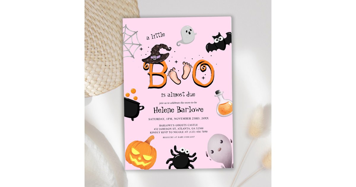Pink Little Boo Halloween Baby Shower Invitation | Zazzle