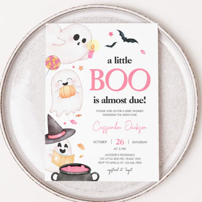 Pink Little Boo Halloween Baby Shower Invitation | Zazzle