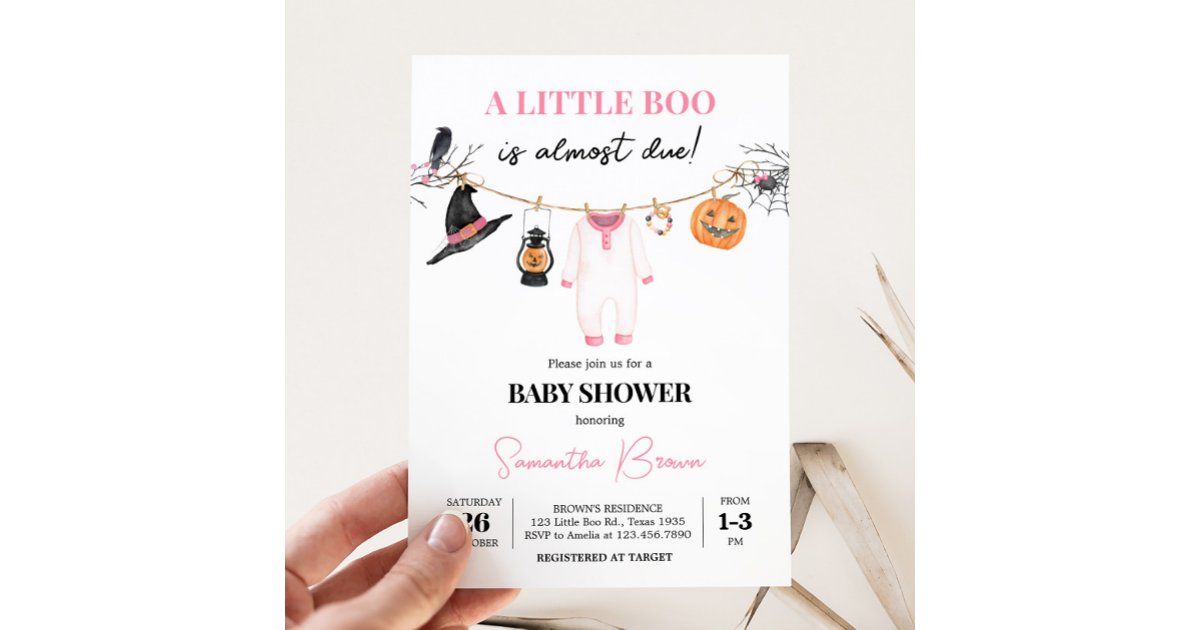 Pink Little Boo Halloween Baby Shower Invitation | Zazzle
