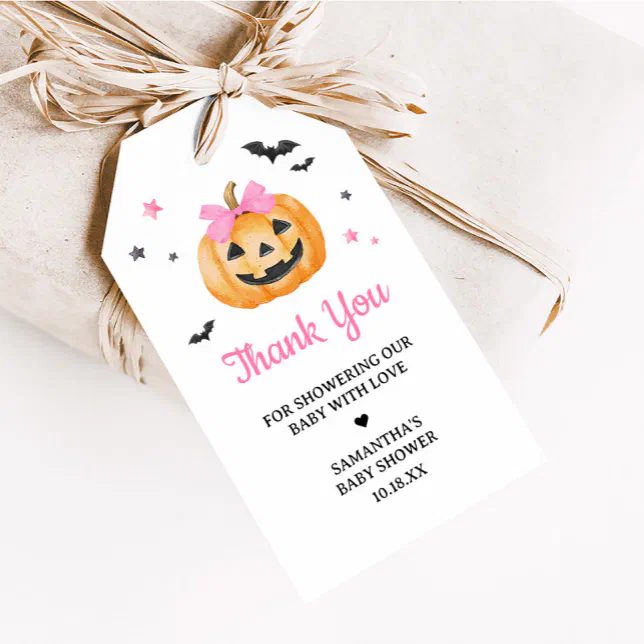 Pink Little Boo Spooky Pumpkin Favor Tags | Zazzle