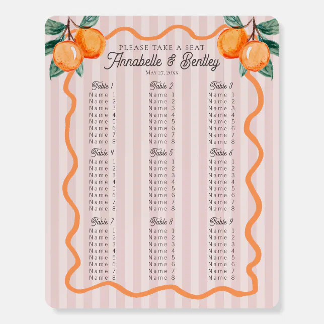 Pink Little Cutie Citrus Party Seating Chart Foam Board | Zazzle