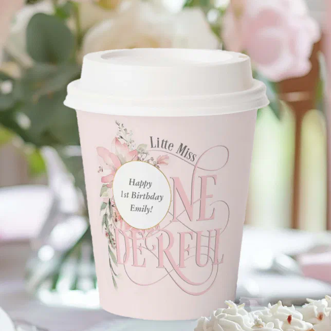 Pink Little Miss Onederful Girl 1st Birthday Paper Cups | Zazzle