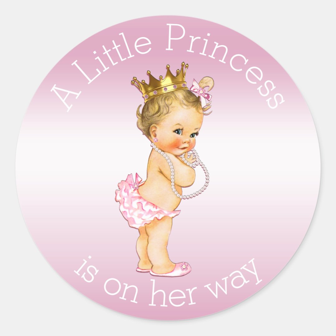 Pink Little Princess Pearls Baby Shower Classic Round Sticker | Zazzle