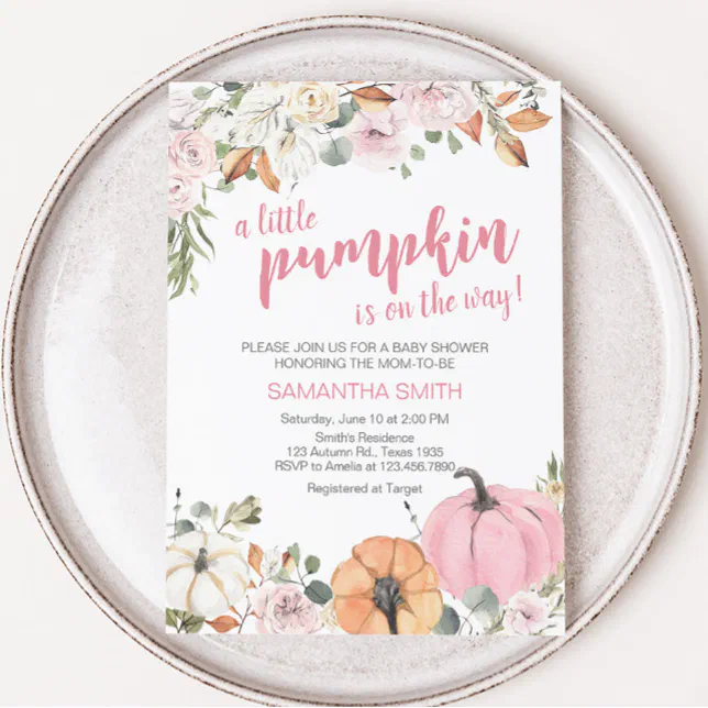 Pink Little Pumpkin Baby Shower Invitation | Zazzle