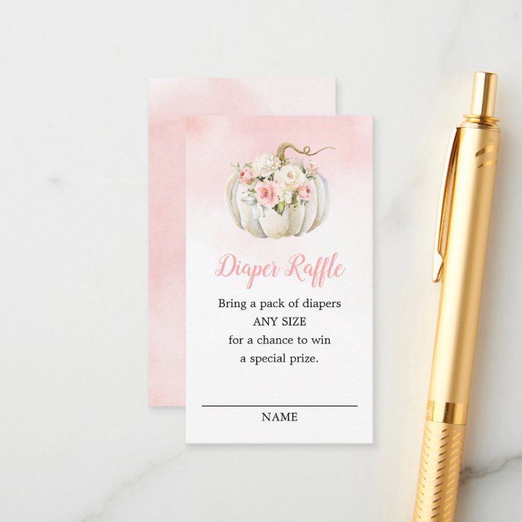 Pink Little Pumpkin Diaper Raffle Ticket Enclosure Card | Zazzle