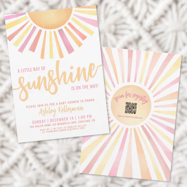 Pink Little Ray Of Sunshine Baby Shower Invitation | Zazzle