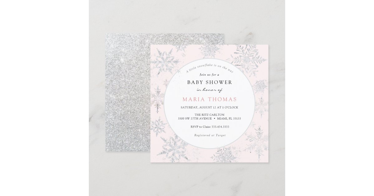 Pink Little Snowflake Baby Shower Invitation | Zazzle