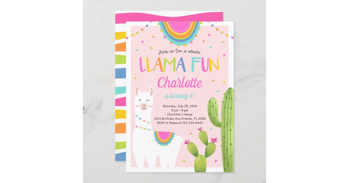 Pink Llama Cactus Birthday Invitation | Zazzle