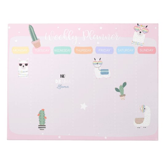Pink Llama Llamacorn Weekly Planner Notepad | Zazzle.com