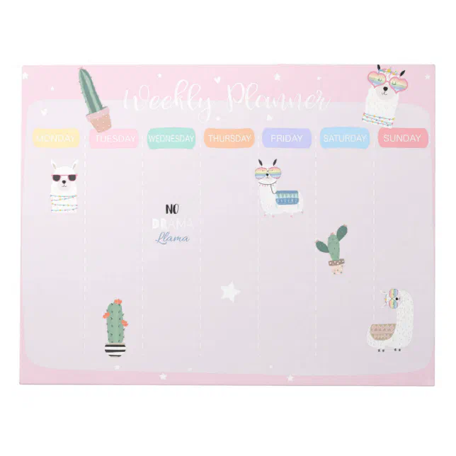 Pink Llama Llamacorn Weekly Planner Notepad | Zazzle
