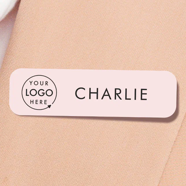 Pink Logo | Modern Business Employee Staff Name Tag | Zazzle