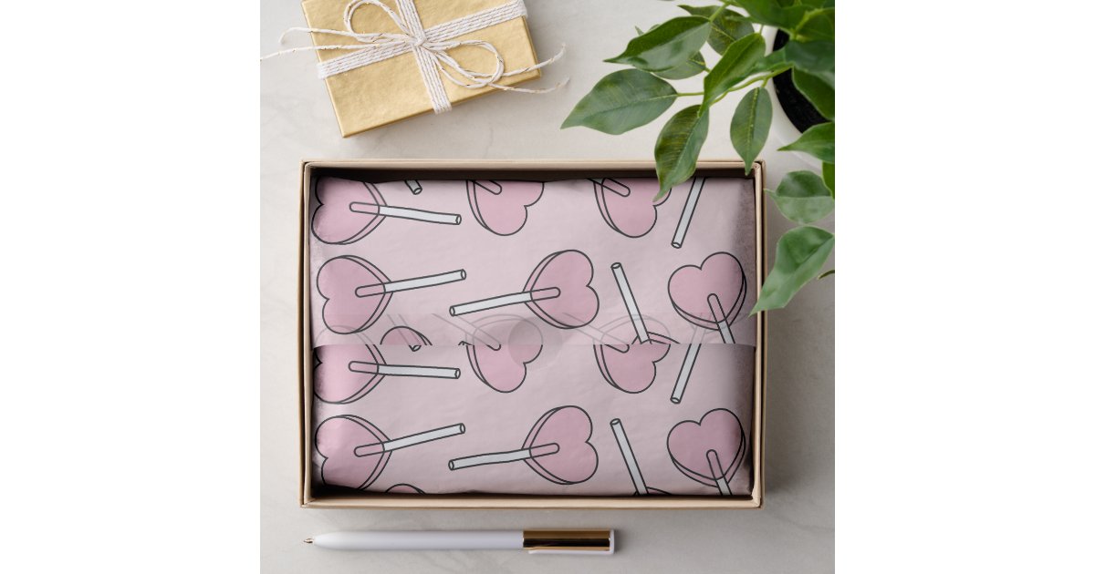 Pink Lollipops, Heart Lollipops, Lollipop Pattern Tissue Paper | Zazzle