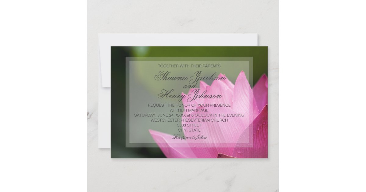 Pink Lotus Flower Elegant Wedding Invitation | Zazzle