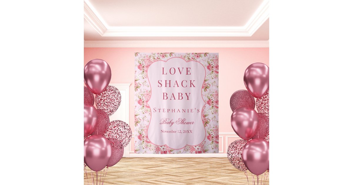Pink Love Shack Baby Shower Photo Booth Backdrop | Zazzle