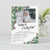 Pink Lucky One Four Leaf Clover 1st Birthday Party Invitation | Zazzle