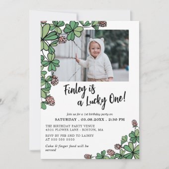 Pink Lucky One Four Leaf Clover 1st Birthday Party Invitation | Zazzle