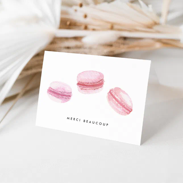 Pink Macarons Merci Beaucoup Thank You Card | Zazzle