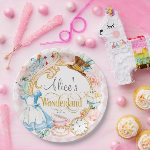 Pink, Mad Hatter, Tea Party, Girl Wonderland Paper Plates | Zazzle