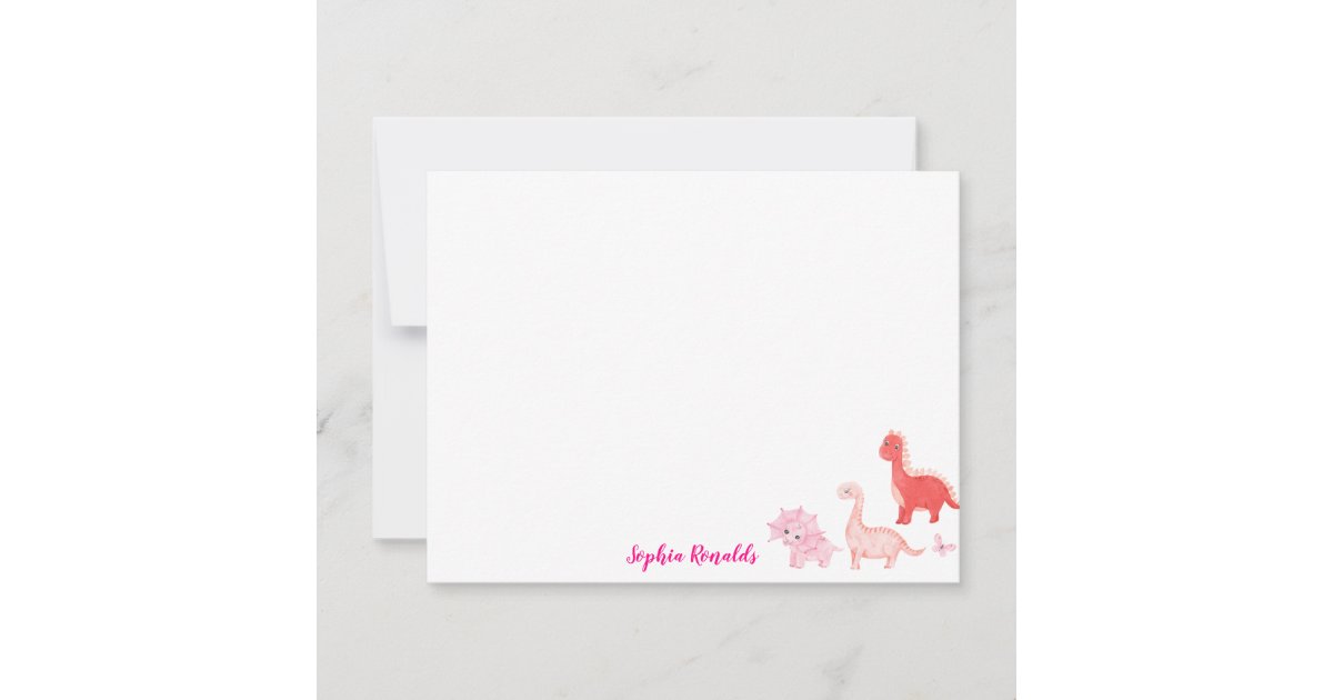 Pink Magenta Dino Dinosaur Script Note Card | Zazzle