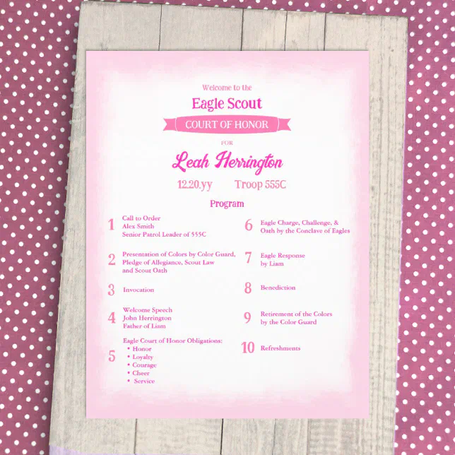 Pink & Magenta Eagle Court of Honor Program Flyer | Zazzle